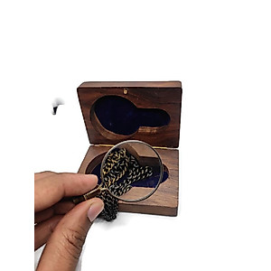 WAVE NAUTICAL Portable Handled Loupe Monocle for Library 10X Magnifiers Antique Brass Chain Necklace with 40mm Diameter Glass Magnification Lens Pendant Round Magnifying Optical Magnifier