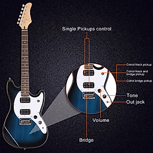 Ktaxon 39 Inch Electric Guitar Electric Guitar Kit Beginner Guitars with H-H Pickups, Basswood Body, Maple Neck, Laurel Wood Fingerboard(Blue)