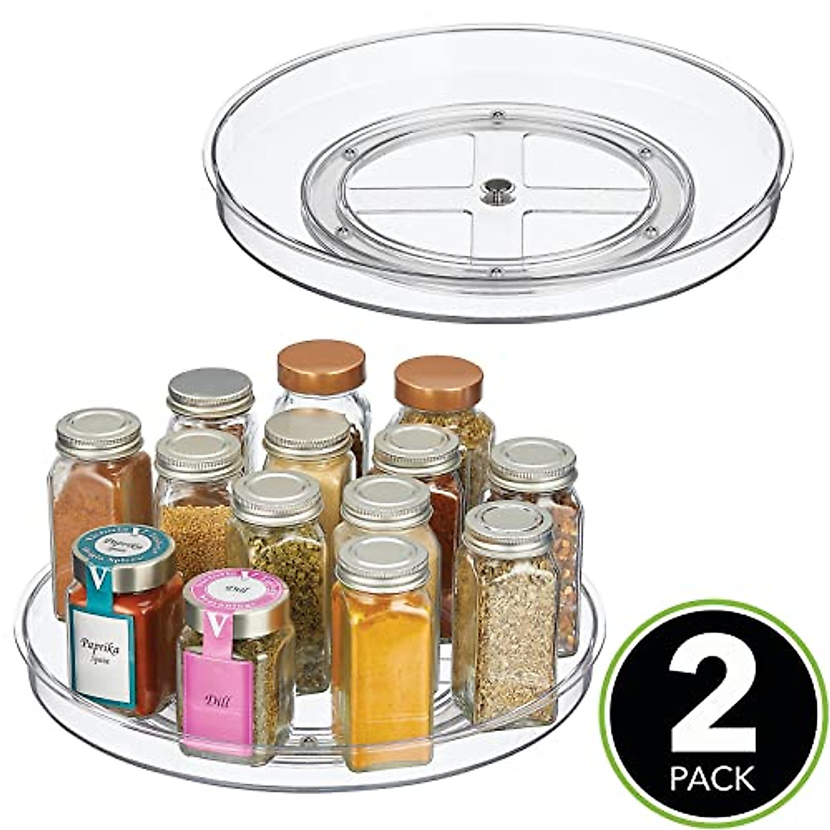 mDesign Lazy Susan Turntable Plastic Spinner for Kitchen/Bathroom, Pantry, Fridge, Cupboards, or Counter Organizing, Fully Rotating Organizer for Food, 11.5" Round - Lumiere Collection - 2 Pack, Clear