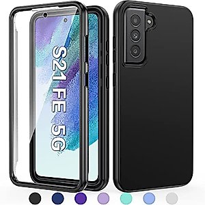 PUJUE for Samsung Galaxy S21 FE 5G Case: Silicone Slim Shockproof Protective Matte Phone Case - Rugged 360 Dual Layer Full Protection Durable Tough Drop Proof Bumper Cover [NOT S21 S21+] (Black)