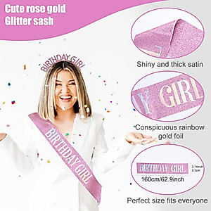 Birthday Crowns for Women,Birthday Girl Sash and Birthday Tiara for Women Girls Set,Birthday Girl Headband Princess Rhinestone Crown Sweet Happy Birthday Gifts Party Decorations Hair Accessories,Pink