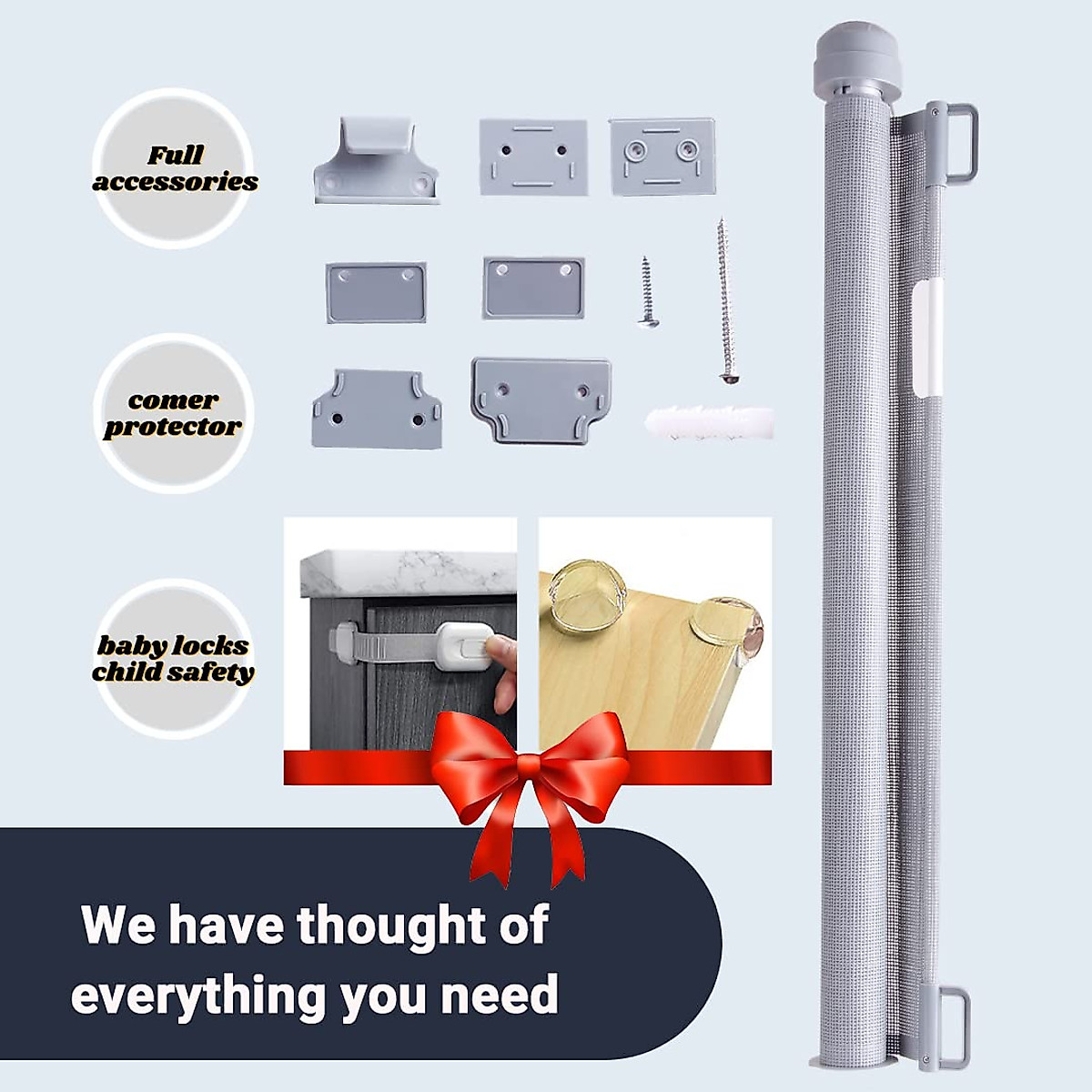 PETSTAR 72" Wide Retractable Baby Gate, Fence Safety Gate for Kids and Pets, 34" Tall, Extends to 72" Wide, Extra Wide Safety Baby Gate, Dog Gate for Indoor, Outdoor, Stairs, Doorways, Hallways (GREY)