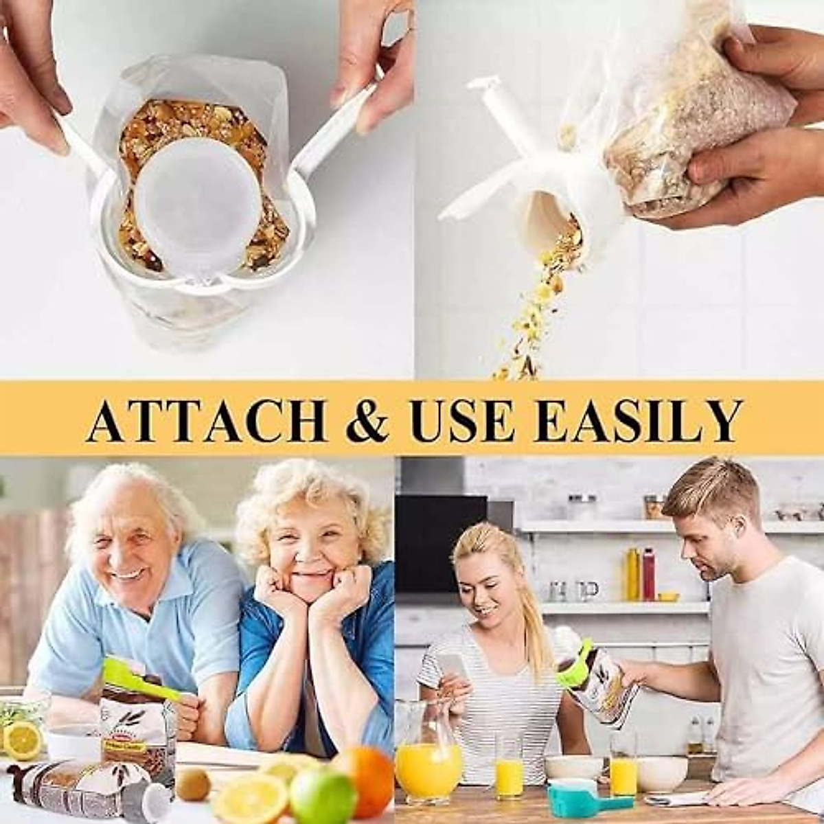 4PCS Food Bag Sealing Clip with Pour Spout, Versatile Food Clip with Spout, Chip Bag Clips, Bread Bag Clips, Oatmeal and Coffee Great Clips Bags for Kitchen (Mix)