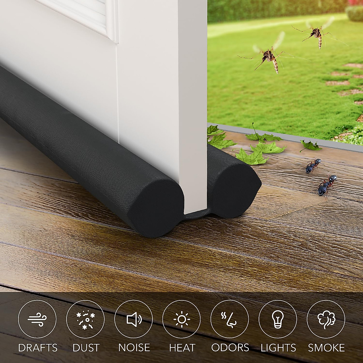 Easy to Install Under Door Draft Stopper - Thicker 2" Foam Strip Blocks 50% More Noise, Wind - Seal Bottom of Doors 30" to 36" - Interior Front Door Sweep, Blocker, Soundproofing - Everlasting Comfort