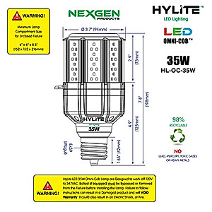HyLite LED Lighting 35W High Performance LED Omni-Cob Lamp, 360º, (~175W HID), 50K, 4800 lm, 120~347V for Commercial Industrial Lighting Warehouse High Bay Light Fixture Garage Workshop, White