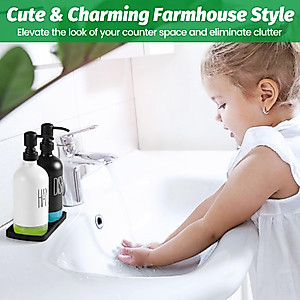 Gaussra Kitchen Soap Dispenser Set with Tray, Hand and Dish Soap Dispenser for Kitchen Sink, Stainless Steel Pump, 16 Oz Glass Soap Dispenser Bathroom, Modern Farmhouse Kitchen Decor (Black White)