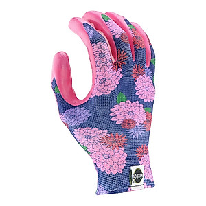 Miracle-Gro Women's Nitrile Coated Grip Floral Pattern Gardening Work Gloves, Extreme Comfort, Excellent Grip, Water Resistant, Pink/Purple, Medium, (MG37126/WML)