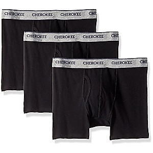 Cherokee Men's 3-Pack Cotton Stretch Boxer Brief Underwear, Multicolor, Black, Medium
