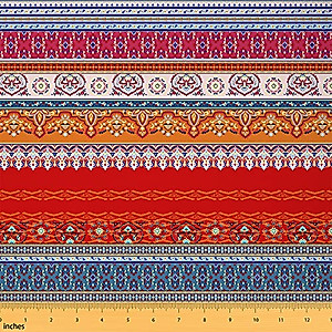 Bohemian Fabric by The Yard Red Boho Upholstery Fabric for Quilting Sewing Colorful Tribal Striped Outdoor Fabric Mandala Aztec Exotic Waterproof Fabric DIY Upholstery and Home Accents 1 Yard