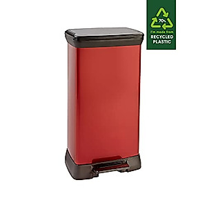 CURVER Metal Effect Kitchen One Touch Deco Bin, Red, 50 Litre