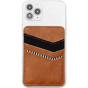 FRIFUN Card Holder for Back of Phone, Stick On Card Holder fits Most Cell Phones & Cases, Credit Card Holder Pocket Wallet for Men Women (Brown)