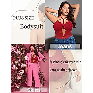 Avidlove Plus Size Lingerie for Women Snap Crotch Lace Bodysuit Teddy Lingerie One Piece Babydoll Nightgown Wine Red