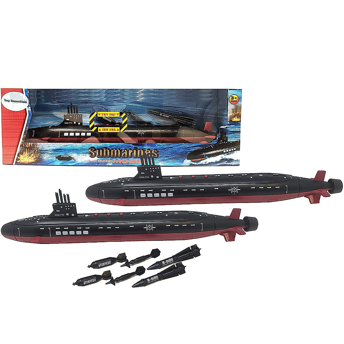 16.5 Inch Toy Navy Black Submarine with Sound Effects and Torpedo (2 Pack)