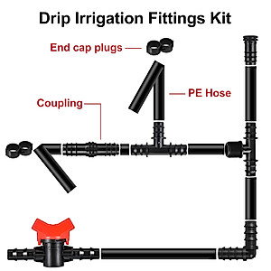 52 Pieces Drip Irrigation Fitting Kit Irrigation Barbed Connector for 1/2 Inch Tubing 4 Switch Valve, 8 Coupling, 8 Tee, 8 Elbow, 8 End Closure, 8 Plug, 8 16 to 4 Point Tee Connector