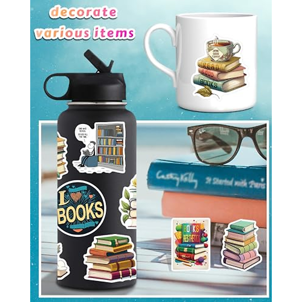 100 Pcs Book Stickers for Kids Teens, Bookish Reading Stickers for Students Teachers, Girls Boys Book Lovers Gifts Accessories, Cute Bookish Decorations for Kindle Water Bottles Laptop
