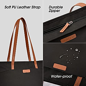 Prite Laptop Tote Bag for Women Shoulder Bag with 16” Computer Compartment for Work School Travel (Black)