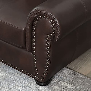Abbyson Living Austin Leather Loveseat - Traditional Design, Nailhead Trim, Brown