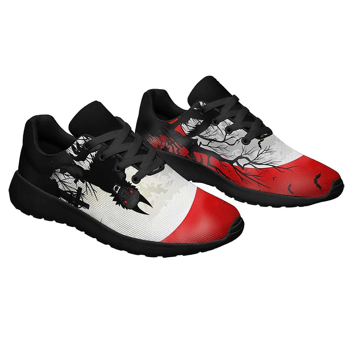 Halloween Shoes for Men Women Personalized Moon Wolf Running Sneakers Breathable Casual Sport Tennis Shoes Black Size 12