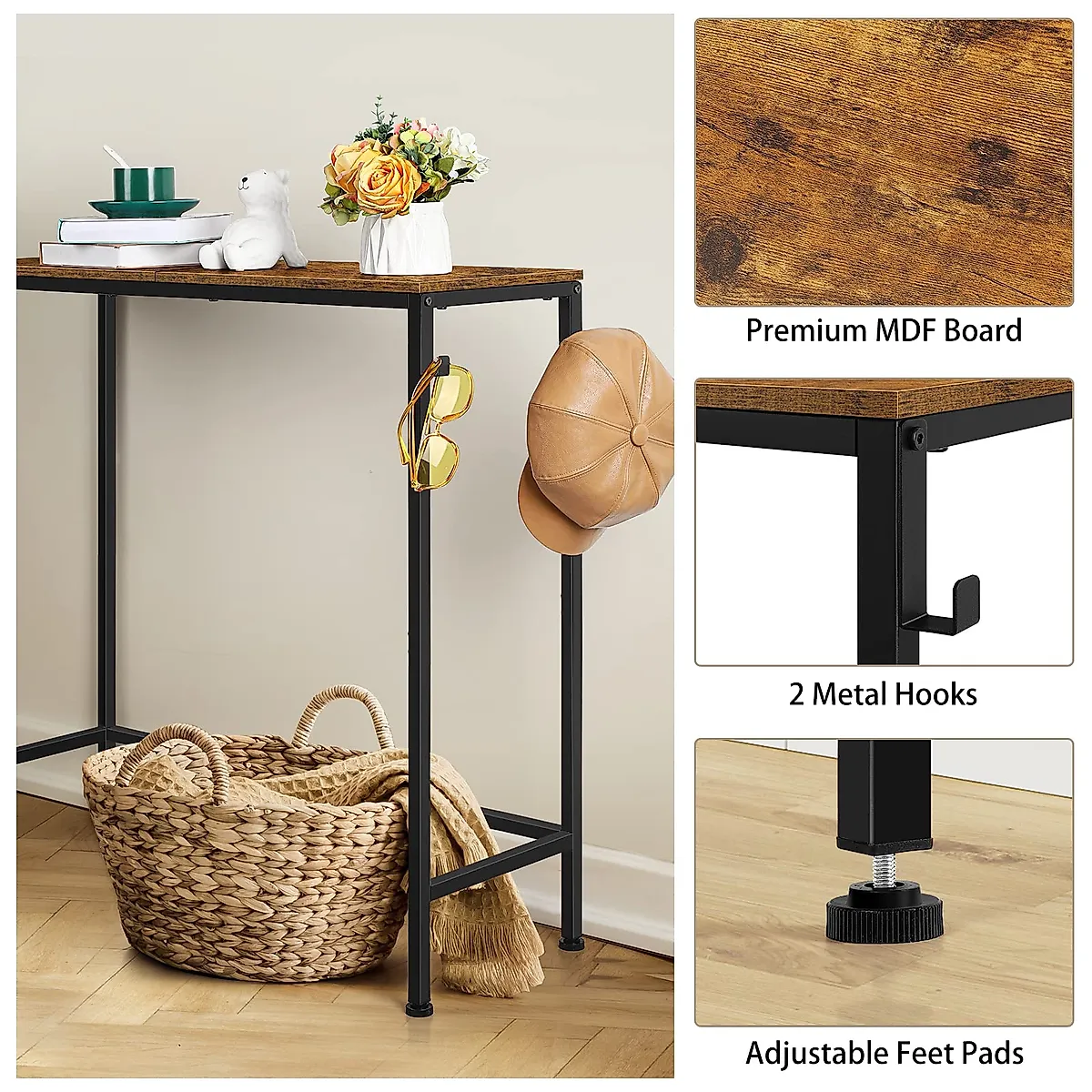 BTY Narrow Console Table Small Entryway Table Industrial + Narrow Console Table with 2 Drawers Small Industrial Entryway Table with Drawers