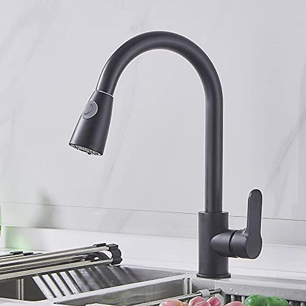 Kitchen Sink Faucet for Bar Farmhouse Commercial, Black Kitchen Faucets, Silver Single Handle Pull Out Kitchen Tap, Single Hole 1 Handle, Swivel 360 Degree Water Mixer Tap (Color : Black)