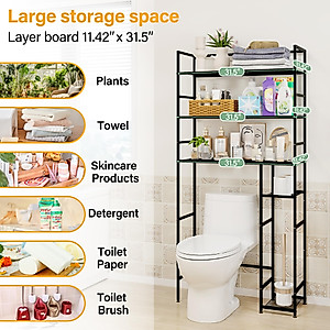 MallBoo Over The Toilet Storage, 5 Tier Bathroom Organizer Shelf, 31.5''W Toilet Rack with Adjustable Feet, Bathroom Rack for Restroom, Laundry, Balcony（Black）