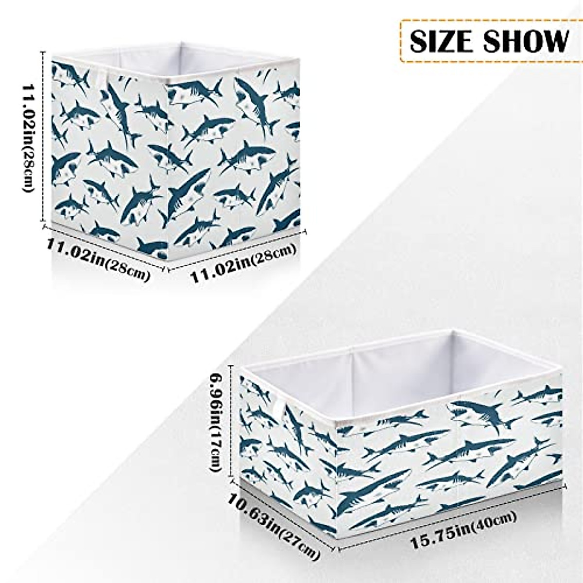 Kigai Cartoon Sharks Cube Storage Bins - 11x11x11 in Large Foldable Cubes Organizer Storage Basket for Home Office, Nursery, Shelf, Closet