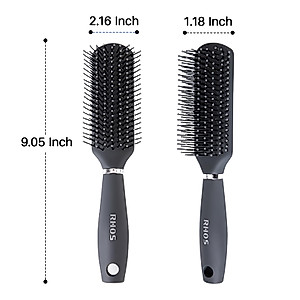 RHOS Hair Brush for Men - Detangler Hair Brush for Styling/Massage - Nylon Bristles for Wet & Dry Hair, Bangs, Thin, Short Hair - Gray