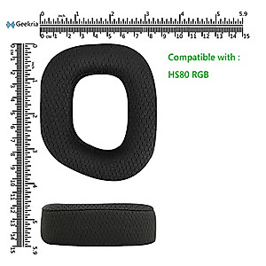 Geekria Comfort Mesh Fabric Replacement Ear Pads for Corsair HS80 RGB Wireless Headphones Ear Cushions, Headset Earpads, Ear Cups Cover Repair Parts (Black)