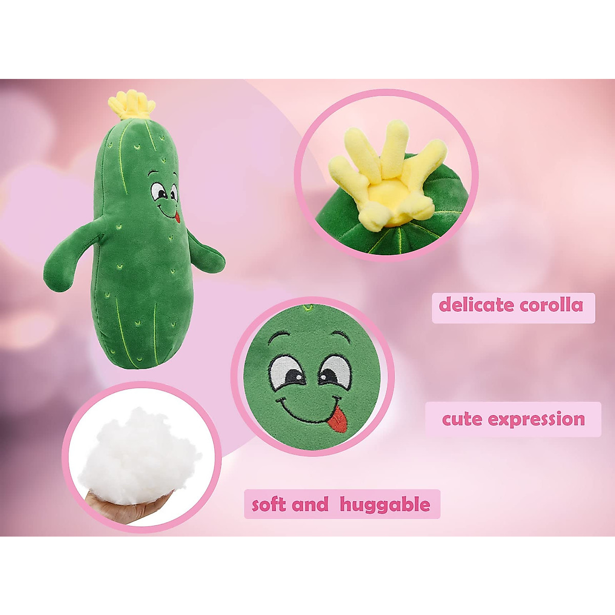 BABOLI Adorable Pickle Stuffed Animal Cucumber Plush Plant with Smile Face and Yellow Corolla Pretty Cute Plushie Toy Gift for Any Pickle Lover 12 Inches (Naughty-L)