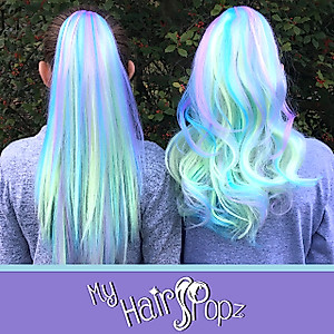 My Hair Popz Deluxe Synthetic Fiber Ponytail Hair Extensions | Heat and Tangle Resistant Colored Hair Extensions for Kids | Easy to Attach Ponytail for Child Friendly Use | Claw Clip | Unicorn