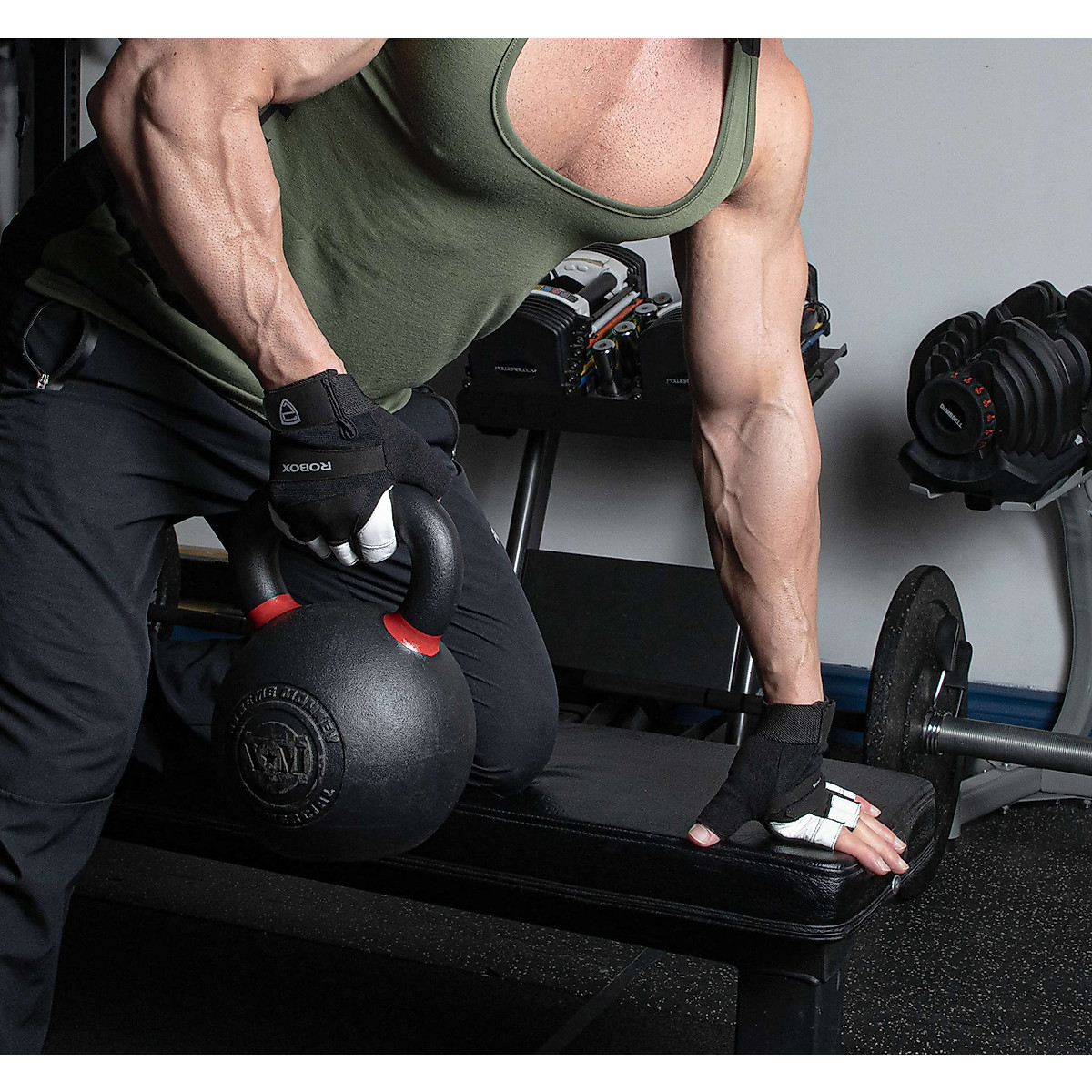 ROBOX Workout Gloves for Men and Women - Reinforced Palm Exercise, Training, Gym Gloves for Weight Lifting (Large)