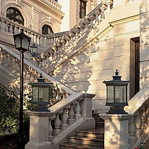 MODEBHD European Retro Outdoor Post Light, Die-cast Aluminum Villa Courtyard Patio Garden Lighting Fixture E27, Waterproof and Moisture-Proof IP65 Garden Gate LED Pillar Lamps, Square Post Lantern