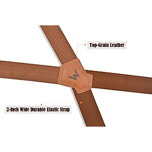 WELKINLAND Brown 2 inch wide suspenders, Heavy duty work suspenders, Swivel suspenders, Thick suspenders, Work suspenders for men, Suspenders swivel hook, Suspenders with belt loops