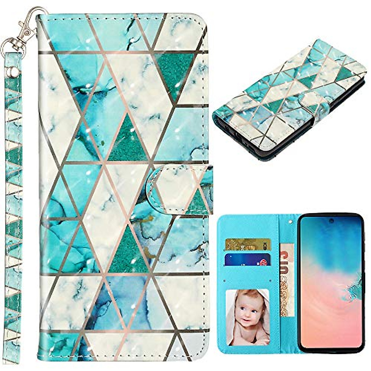 XYX Wallet Case for iPod Touch 7th/6th/5th Generation, Colorful Painted Pattern PU Leather Flip Case Kickstand with Wrist Strap, Marble