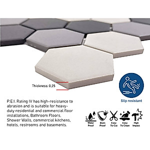 Matte Unglazed 2 Inch Mix Grey Blend Honeycomb Hex 2x2 Gray Porcelain Mosaic Floor Wall Tile Backsplash for Kitchen Bathroom Shower, Accnt Decor, Fireplace, Flooring (Box of 10 Sheets) (Mid Grey)