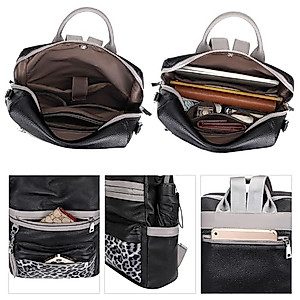 ALTOSY Genuine Leather Backpack Purse for Women Convertible Shoulder bag Soft Crossdody Bag Large Elegant Casual Daypacks(S108 Black/Grey/Silver Leopard)