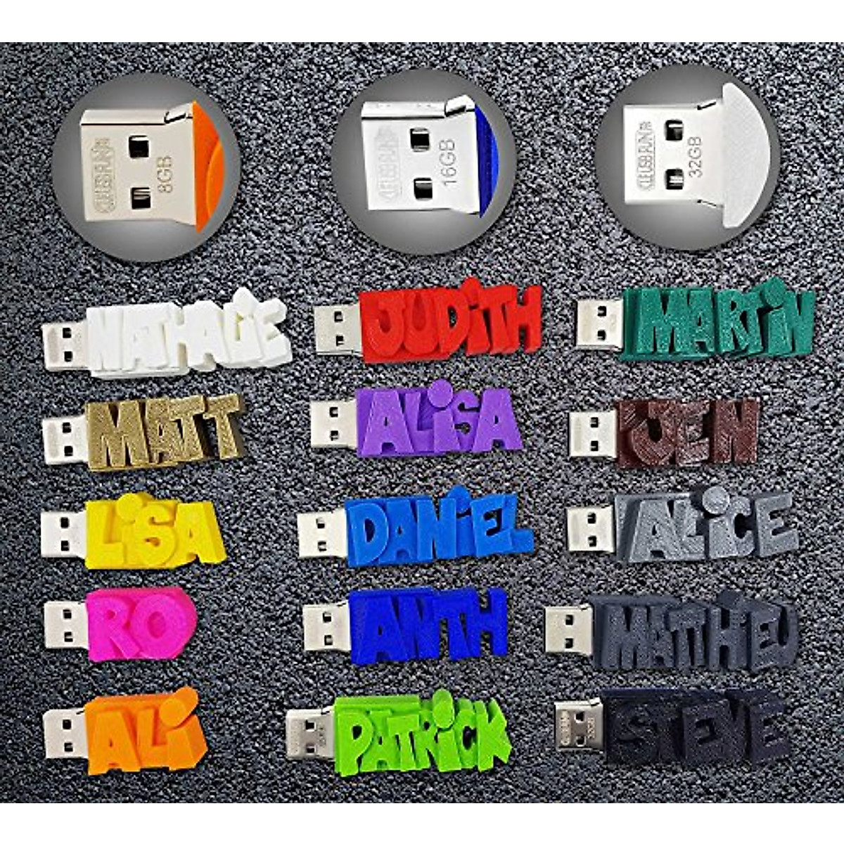 Customized USB Stick with Personalized Name, Date or Message in Your Choice of 15 Vibrant Colors. Choose 8, 16, 32GB Thumb Drive. Fun Gift for Birthday, Wedding, Business