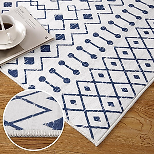 GAOMON 4x6 Rug for Living Room Washable Rugs Modern Geometric Area Rug for Bedroom Tribal Office Carpet Soft Nursery Rug Low Pile Floor Cover Neutral Rugs Blue and White