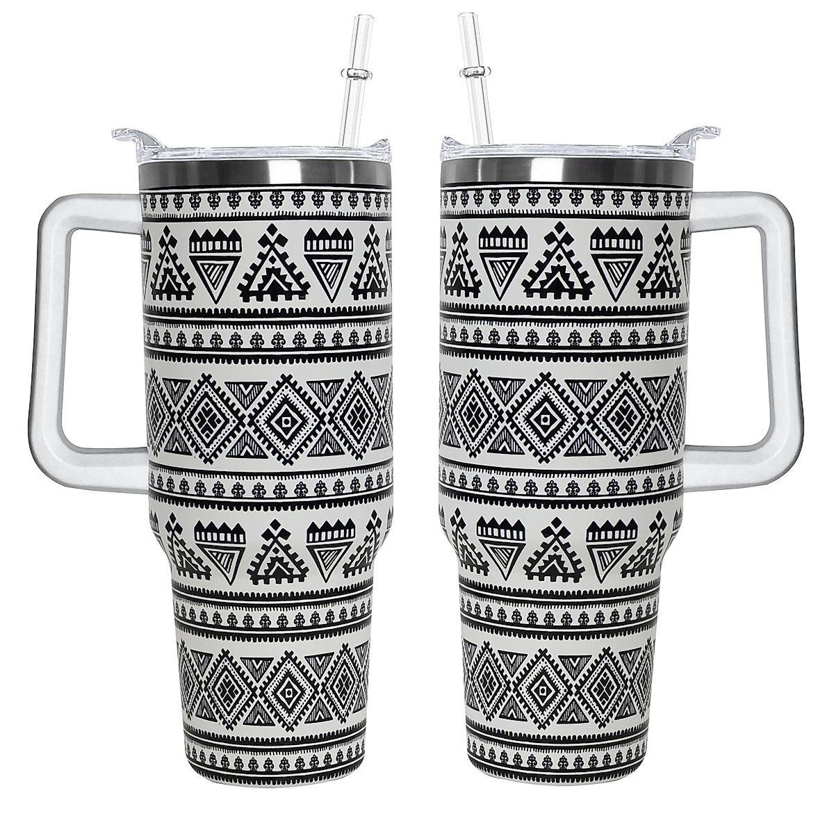 omezin 40 Oz Boho Tumbler With Handle 40oz Boho Tumbler With Lid Straw Double Insulated Travel Coffee Mug Womens Boho Cup Gifts