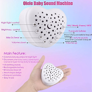 Baby Sleep Soothers, Owl Baby Shusher White Noise Toy Sound Machine Portable, Cry or Noise Baby Activated Machine for Toddler Girl Boy, Olele Plush Night Light Projector Birthday Gifts for Newborns