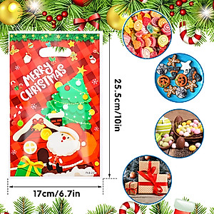 Abeillo 50Pcs Christmas Goodie Bags for Kids, Santa Claus Theme Party Favor Bags Christmas Gift Bags Medium Size Plastic Gift Bags Bulk for Kids (10 x 7Inch)