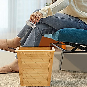 Frcctre Bamboo Waste Basket, Rectangular Compact Waste Trash Can Waste Bin Garbage Built-in Handles Brown Container Bin for Bedroom, Office, Living Room, Kitchen, Bathroom, 11.3"x6.75"x11"