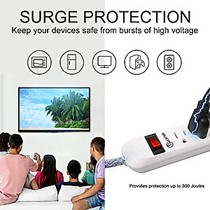 Power Strip Surge Protector CFMASTER 6 Outlets 2ft Long Extension Cord with Braided Fabric, 300 Joules, Wall-Mounted Strip, Overload Protection, for Home, Office (2 Pack)