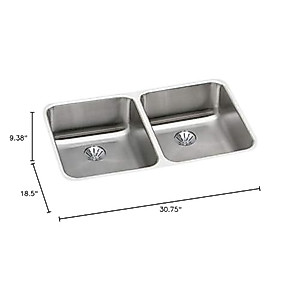 Elkay ELUH3118PD Lustertone Classic Double Bowl Undermount Stainless Steel Sink with Perfect Drain