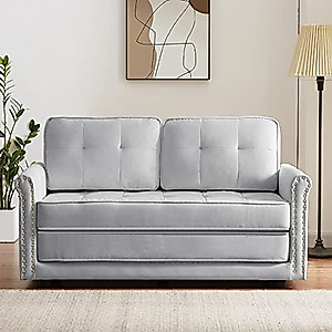 Antetek Loveseat Sleeper Sofa Bed, Modern Velvet Fabric Upholstered Futon Sofa Couch, Twin Floor Gaming Sofa, 54-inch Small Love seat, Foldable Lazy Recliner Sofa for Living Room Apartment, Grey