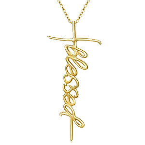 SISGEM Solid 14K Gold Blessed Cross Necklace Hope Believe Pendant Necklace Religious Jewelry for Women Anniversary Birhtday Mother's Day Jewelry Gifts for Mom, Wife, 16+2 Inch