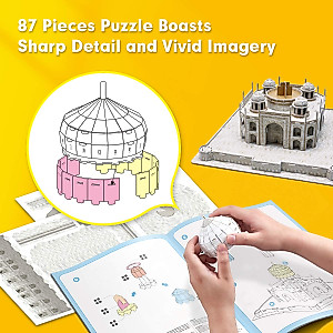 CubicFun National Geographic 3D Puzzle for Adults Kids Taj Mahal India Architecture 3D Jigsaw Building Model Kit with Booklet Gifts for Woman Men, 87 Pieces