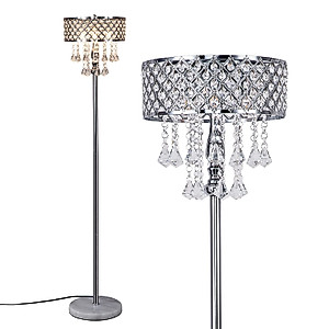 Hsyile KU300256 Mini European Crystal Floor Lamp for Living Room,Bedroom,Office,Chrome Finish,3 Lights