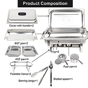 Valgus 2-Pack 8QT Stainless Steel Chafing Dish Buffet Chafer Set with Foldable Frame Water Trays, 2 Full Size, 4 Half Food Pans for Wedding, Parties, Banquet, Catering Events