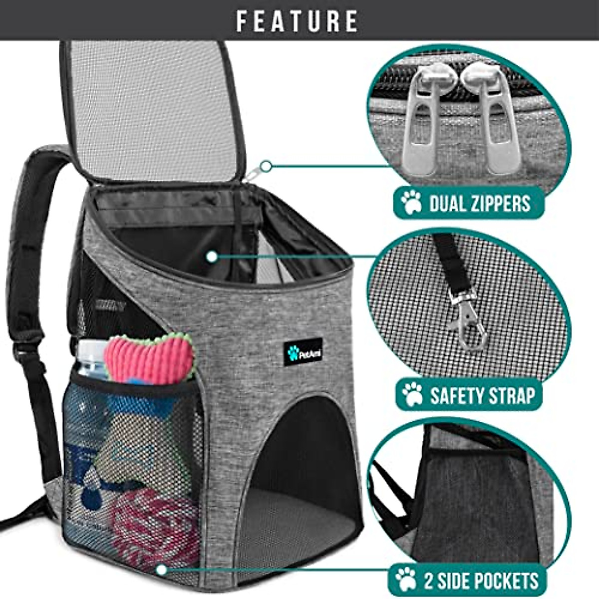 PetAmi Premium Pet Carrier Backpack for Small Cats and Dogs | Ventilated Design, Safety Strap, Buckle Support | Designed for Travel, Hiking & Outdoor Use (Heather Gray)